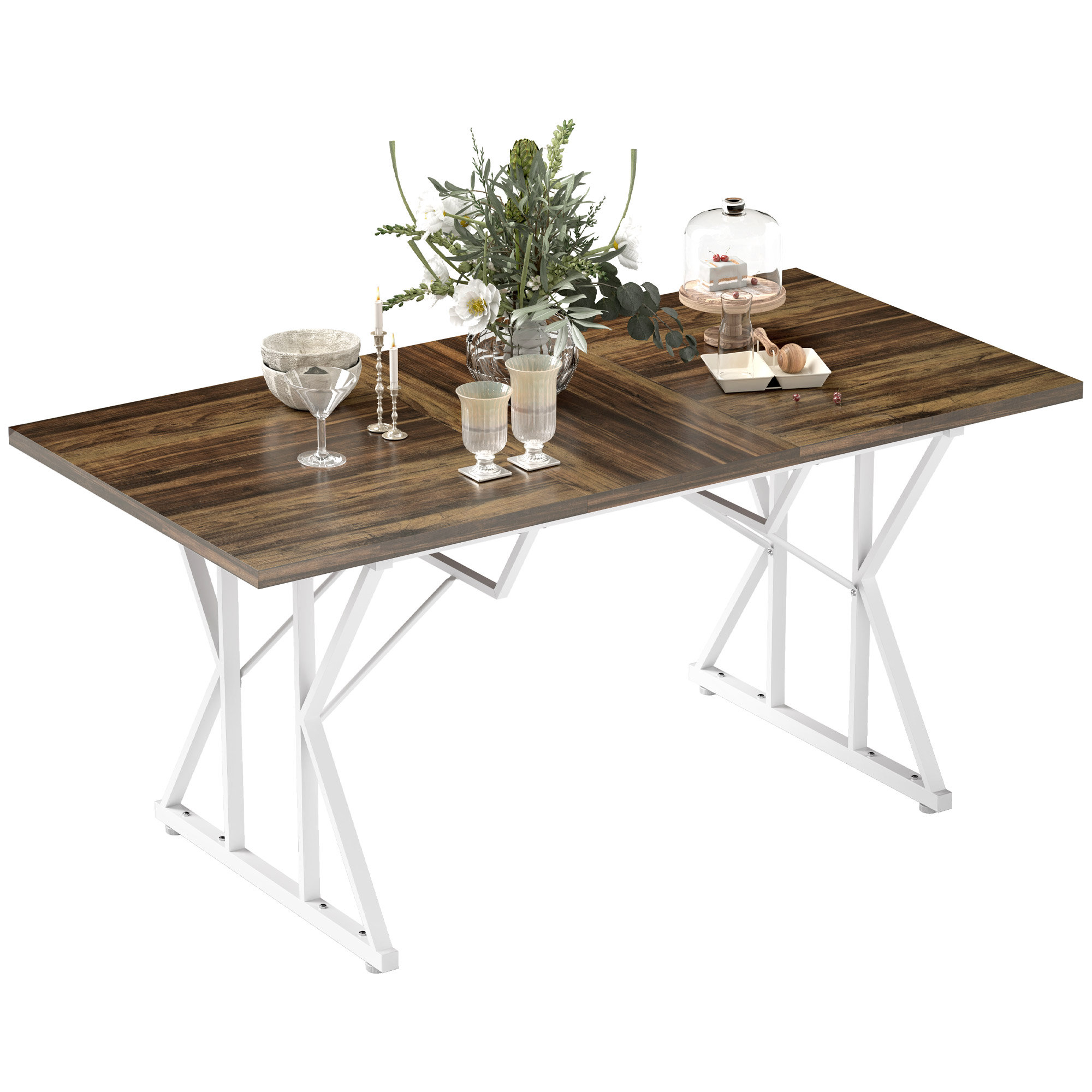 17 Stories 63"-47" Expandable Dining Table For 4-6 People, Farmhouse Extendable Dining Room ...